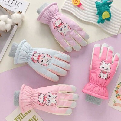 New Cute Bear Ski Gloves Plush Waterproof Winter Gloves