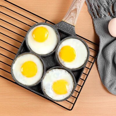 4 Hole Omelet Pan 适用于 Burger Eggs Ham Pancake Maker Woode