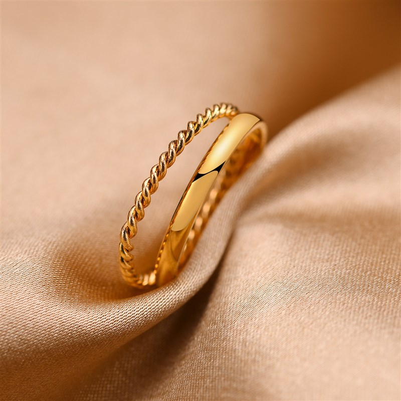 Set of 2 Stacking Ring for WomenStainless Steel 2mm Thin Gol