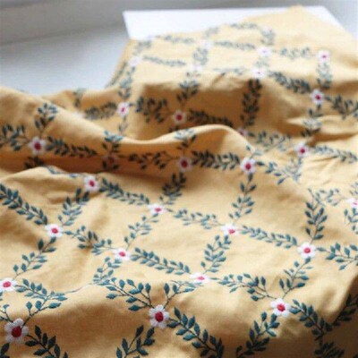 Fabric Width 50x120cm Turmeric Cotton Linen Embroidery