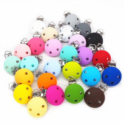 Chenkai 10PCS Silicone Round Clip DIY Baby Pacifier Dummy Te