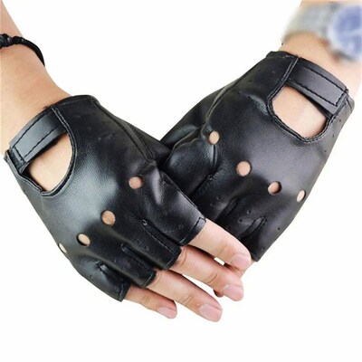 Men Unisex Artificial Leather Half-Finger Gloves Theatrical