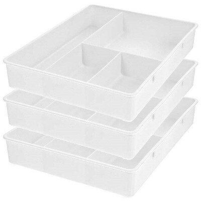 3 Pcs Divided Storage Tray Stationery Organizer for Drawers