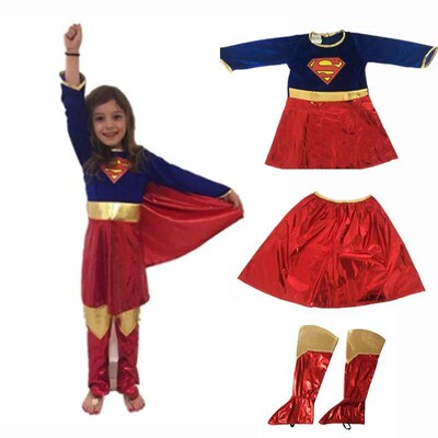Superwoman Kostum Cosplay Gaun Anak Perempuan Super Setelan