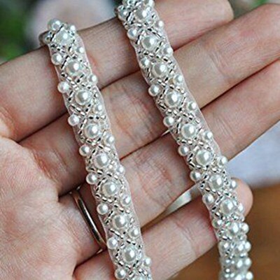 JLZXSY 1 Yard Silver Pearl Beaded trim Bridal Pearl Trim Sew