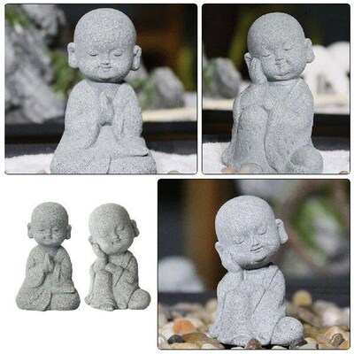 2 Pcs Little Monk Ornaments Couple Succulent Mini Statues