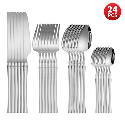 4/6/16/24pcs  Silver stainless steel cutlery Steak knife and
