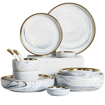 European Style Phnom Penh Marble Pattern Ceramic Bowl and Di