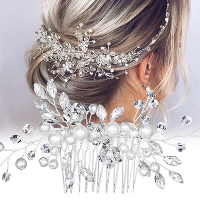 2023 Elegant Bridal Pearl Hair Comb Handmade Flower Beautifu