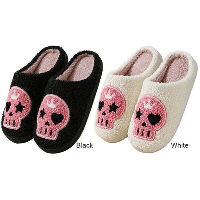 Halloween Skeleton Plush Slippers Closed Toe Slippers