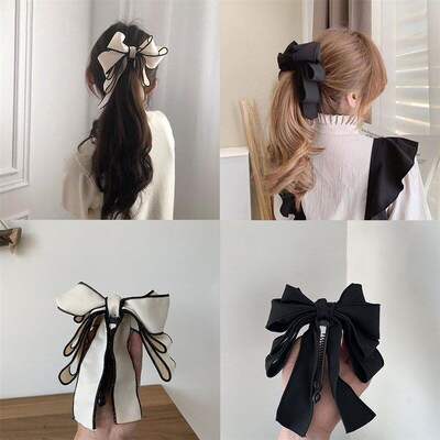 New Ribbon Bow Banana Clip CutAe Pearl Hair Pins Barrette Wo