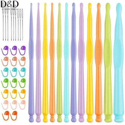 D&D 12pcs 2-10mm Plastic Crochet Hooks Set Comfortable Ergon
