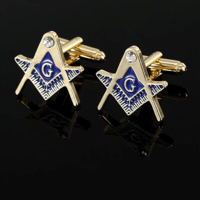 Blue Masonic Mason Compasses Crystal Cufflinks Freemason Tie
