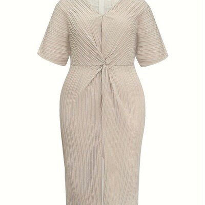 Solid Color VNeck Wave Jacquard Irregular Plus Size Dress fo