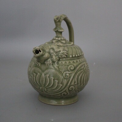 宋 耀州窑青釉提梁倒注壶倒流壶仿古瓷古玩古董老货旧货摆件收藏