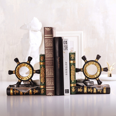 欧式复古书挡摆件书立隔书板家居装饰工艺品船舵靠书档书柜摆设