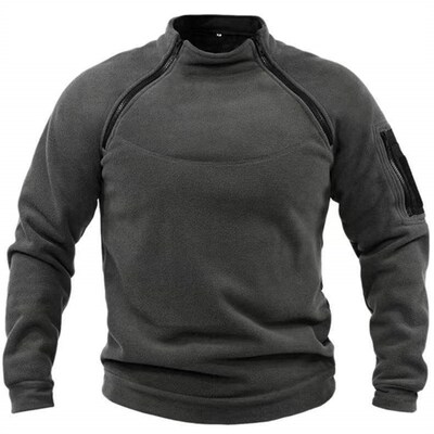 Mens Sweater Polar Fleece Solid Color Stand Collar Outdoor