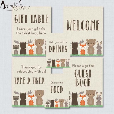 Woodland Theme Baby Shower Table Signs - 6 Signs! Welcome Si