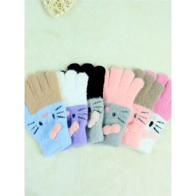 Winter Warm Woolen Gloves for 4-10 Years Old Cute Cartoon Ca