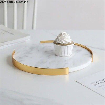 Natural Marble Tray Iron Round Storage Tray Home Decorative