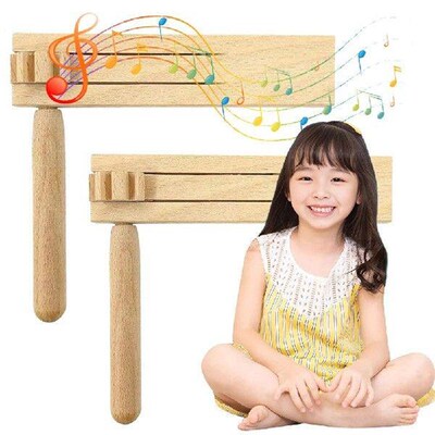 2Pcs Wooden Spinning Rattle Ratchet Toys Castanet Musical