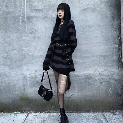 New Punk Gothic Long Unisex Sweater Summer Women Striped Coo