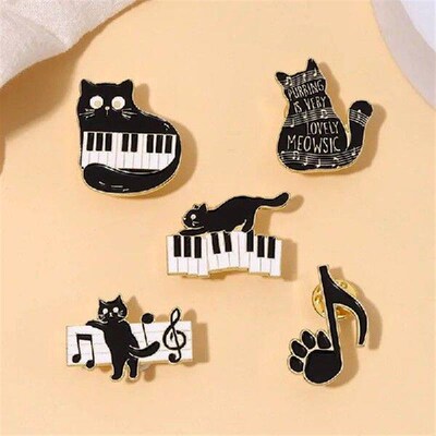 Black And White Keys On The Piano Enamel Pins Cat And