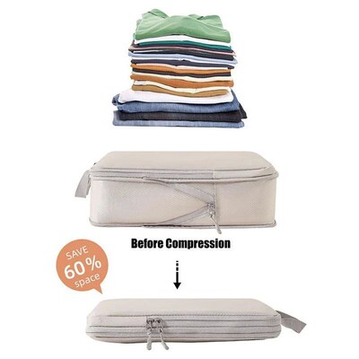 Set/4Pcs Portable Travel Compression Packing Cubes Bag Water