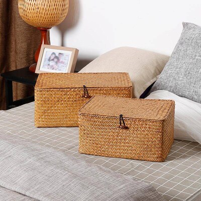 Rattan woven storage basket bamboo woven grass woven storage