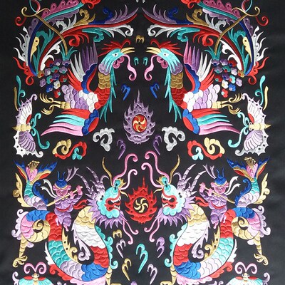 苗绣大号龙凤戏珠刺绣绣布民族风复古画像酒店装饰家居装