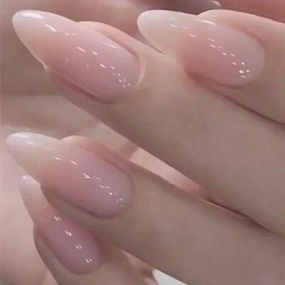 24Pcs Almond Pure Handmade Press On Nails Full Cover Butterf