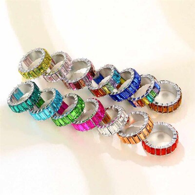 New 3A Zircon Crystal Ring For Women Light Luxury Multicolor