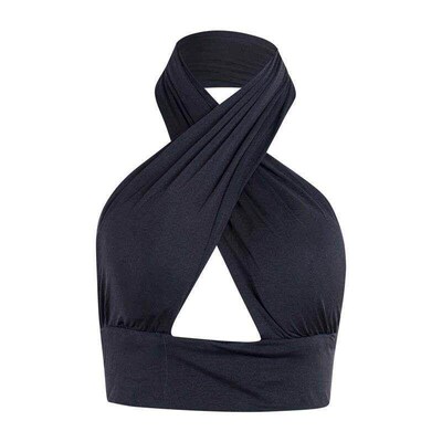 Women Strappy Cross Over Front Cut Out Halter Neck Sleeveles