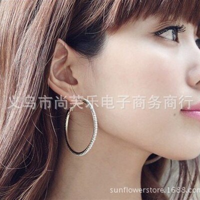 Exaggerated diamond-encrusted big circle hip-hop hiphop earr