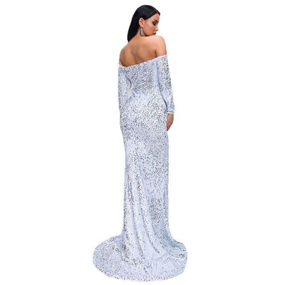 Off shoulder long sleeved sequined party dress, long