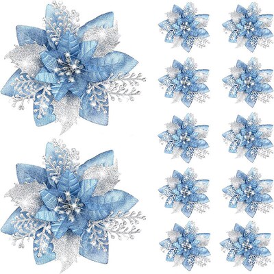 5pcs 14.5cm Glitter Artifical Christmas Flowers Mreey Christ