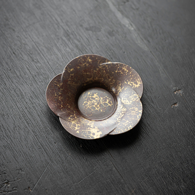 草木祠 手工中式紫铜茶托盘杯垫杯托 莲花圆形隔热垫防滑垫茶道具