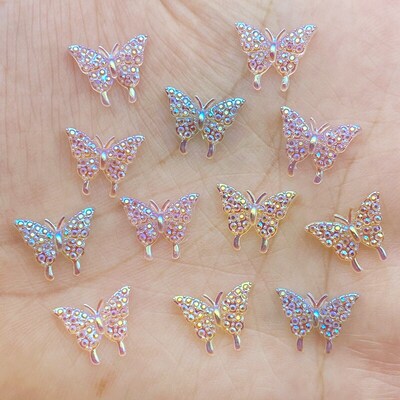 100Pcs New Cute Mini Shiny Little Butterfly Resin Figurine C