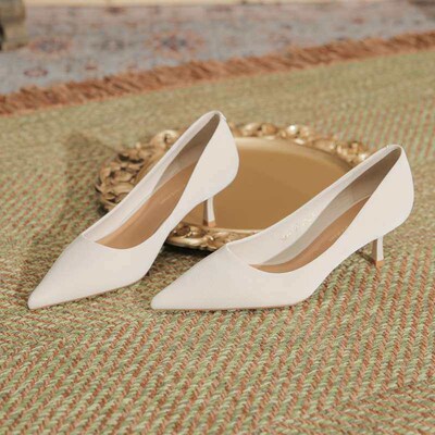 H579-21 Sheepskin Pad Solid Color High Heels Womens Pointed