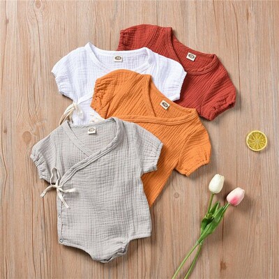 0-18M Kids Summer Short Sleeve Plain Romper Elegant Casual C