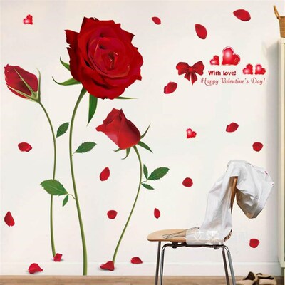 Removable Wall Stickers Romantic Flowers Background Wall