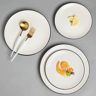 4 pure white round plates Dinner plate home cerami