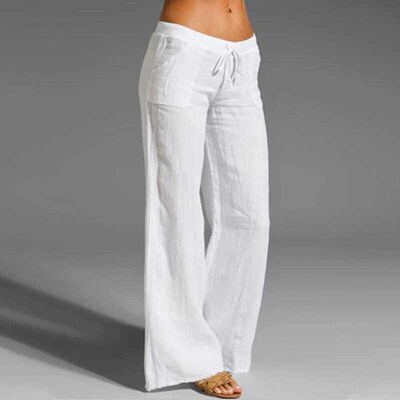 Womens Cotton Linen Pants High Waisted Harem Loose Soft Ela