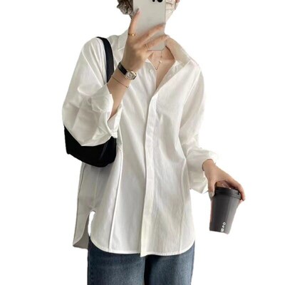 French White Long-sleeved Shirt Womens Summer Coat Design S