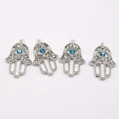 10pcs Alloy Crystal Fatima Hand Earring Charms Turkish Vinta