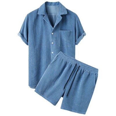 2025 Solid lor rduroy Mens Short-sleeved Shorts Casual