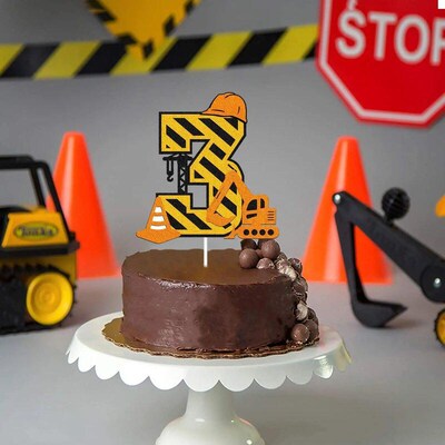 Construction Excavator 1 2 3 4th Happy Birthday Cake Topper