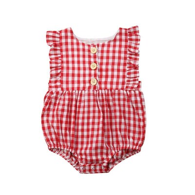 Baby Crawling Romper Grid Button Onesie Infant Grid Button R