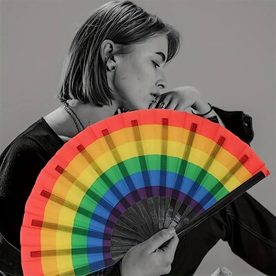 1 Rainbow Handheld Fan Plastic Dance Folding Fan Dance Perfo