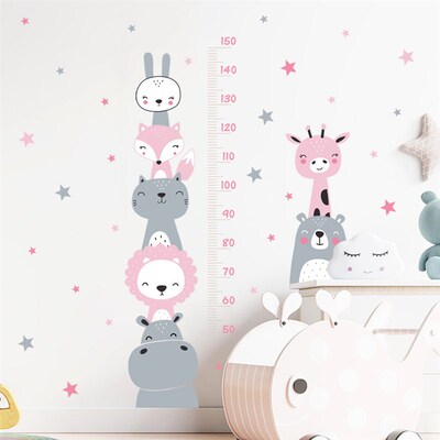 Cartoon Baby Height Measurement Lion Animals Wall Sticker St